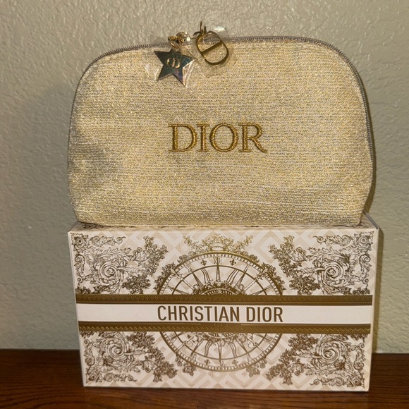Dior | Makeup | Christian Dior Gold Cosmetic Bag Beauty With Box | Poshmark